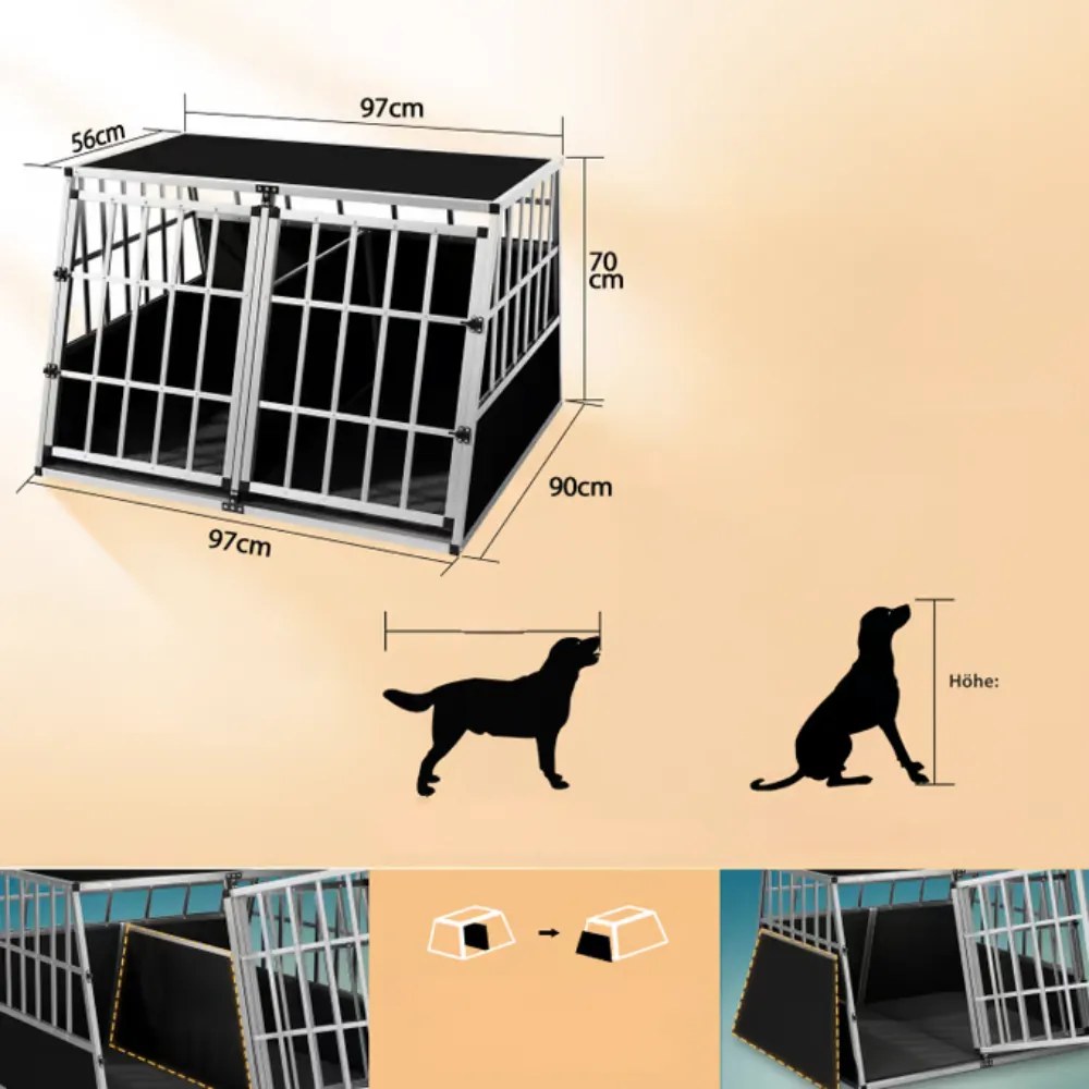 Přepravka pro psa BRUNO, 97x90x70cm, stříbrná/černá Cadoca