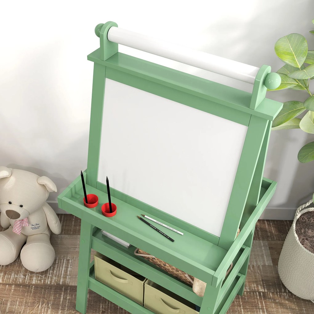 AIYAPLAY AIYPLAY Dětský easel 3v1 Magnetická oboustranná tabule s papírovým válcem a úložnými košíky 59x48x118 cm Zelená