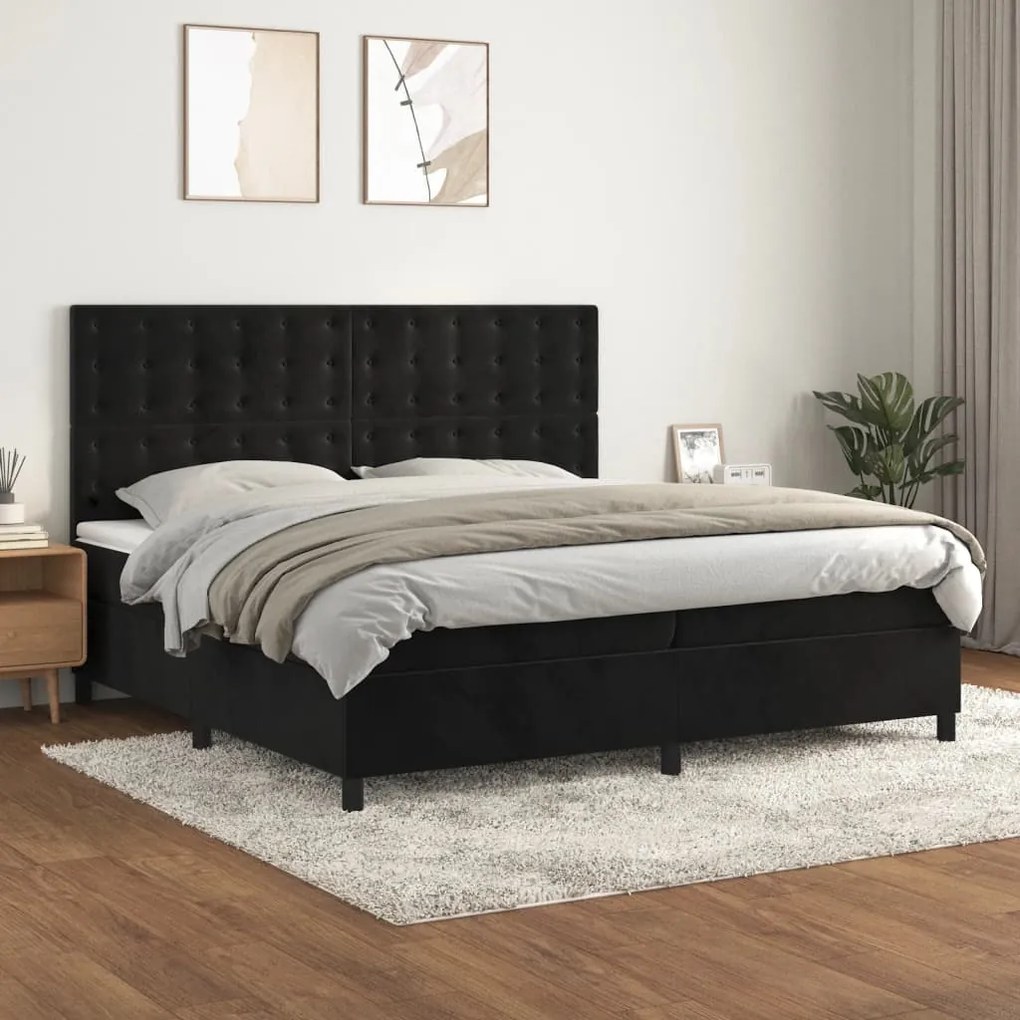 Box spring postel s matrací černá 200x200 cm samet 3143285