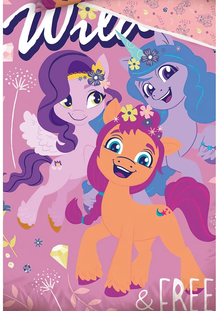 Carbotex dětské povlečení MY LITTLE PONY HRAVÍ PONÍCI, fialovo-růžové, bavlna hladká, 140x200cm + 70x90cm