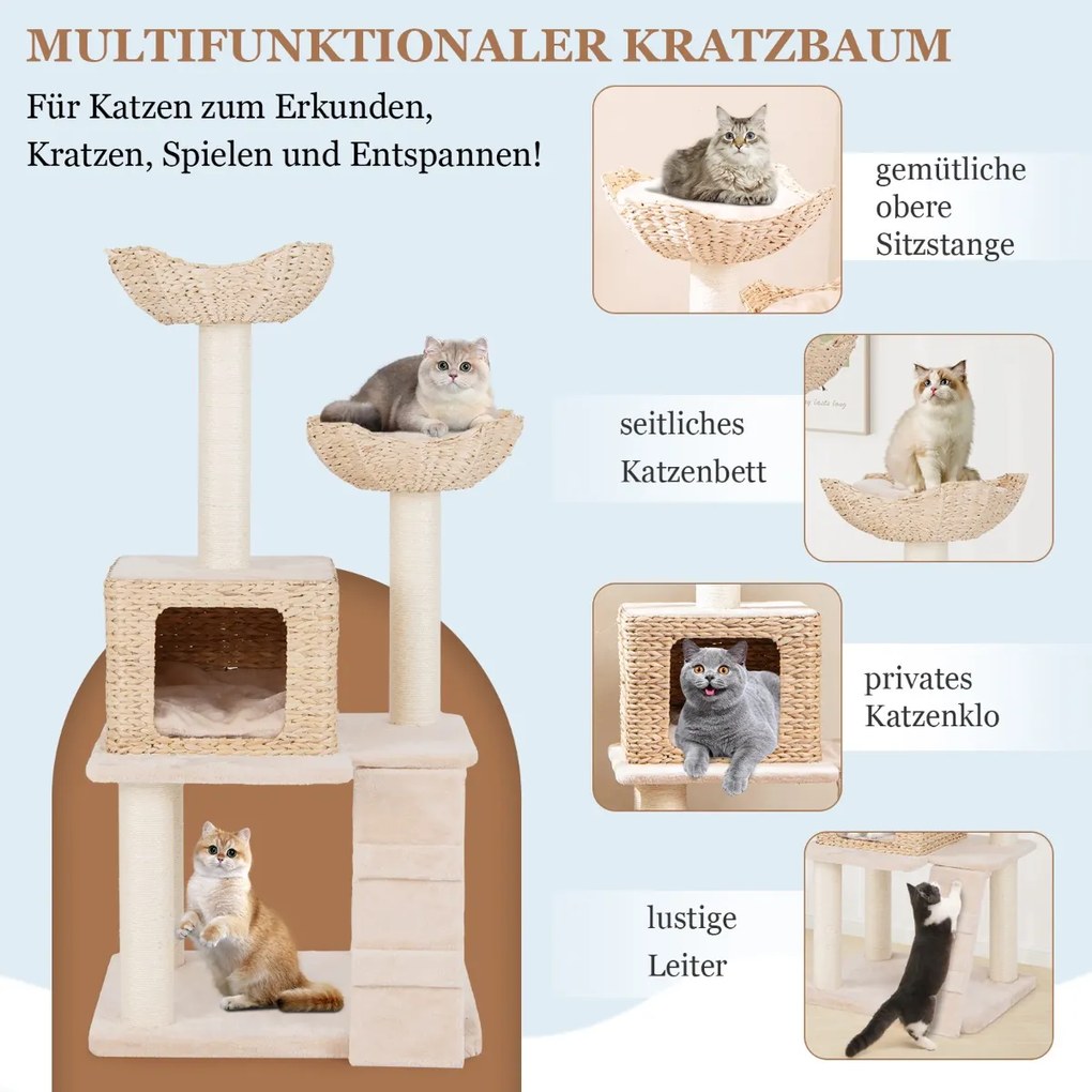 Costway Cattail cat tree se sisalovými sloupky a sedadlem a domečkem pro kočky