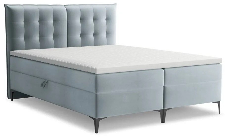 Světle modrá boxspring postel s úložným prostorem 160x200 cm Mikana – Makamii