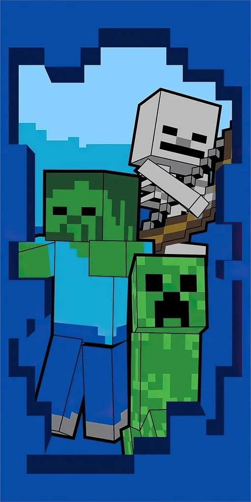 Carbotex Dětská plážová osuška MINECRAFT BEWARE, modro-zelená, froté, 70x140cm