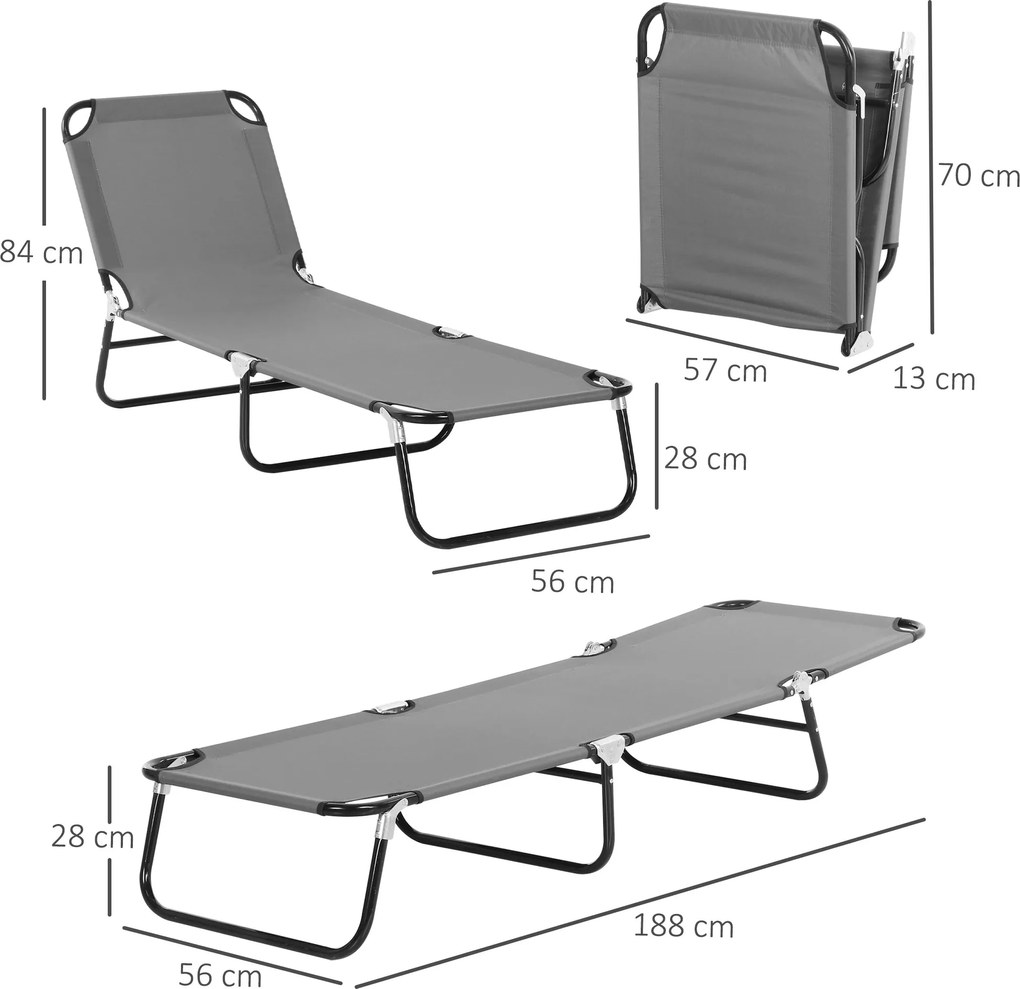 Zahradní lehátko Outsunny s nastavitelným opěradlem lehátko pro kempování ocelové 188 x 56 x 28 cm pro zahradní balkon | Aosom.de