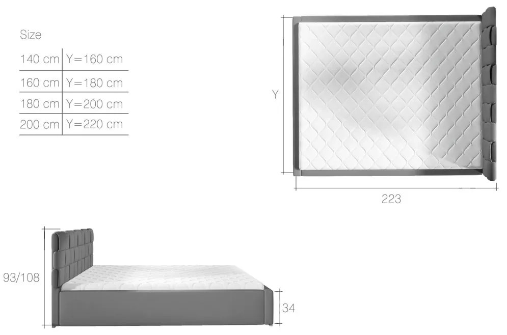 Čalouněná postel GRAND - Soft 11 - 200x200cm - Kov