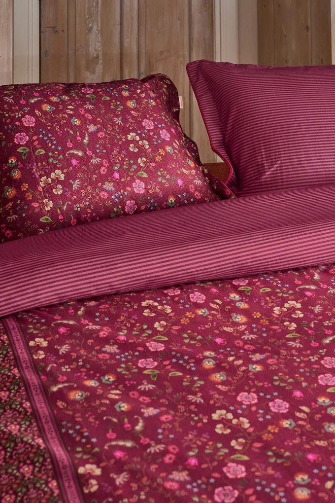 Pip Studio povlečení z broušeného kepru (Twillu ) Flora Bangalore - tmavě růžové ve dvou rozměrech (Hřejivé povlečení z broušeného kepru ( Brushed)