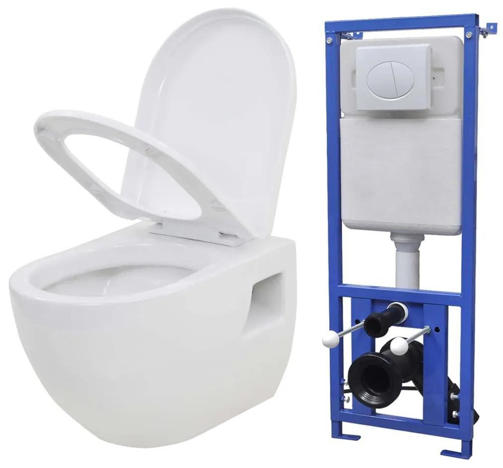 275791 vidaXL Závěsná toaleta s podomítkovou nádržkou bílá keramická