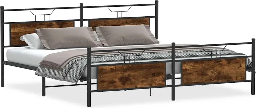 Kovový rám postele bez matrace kouřový dub 193 x 203 cm 3325095
