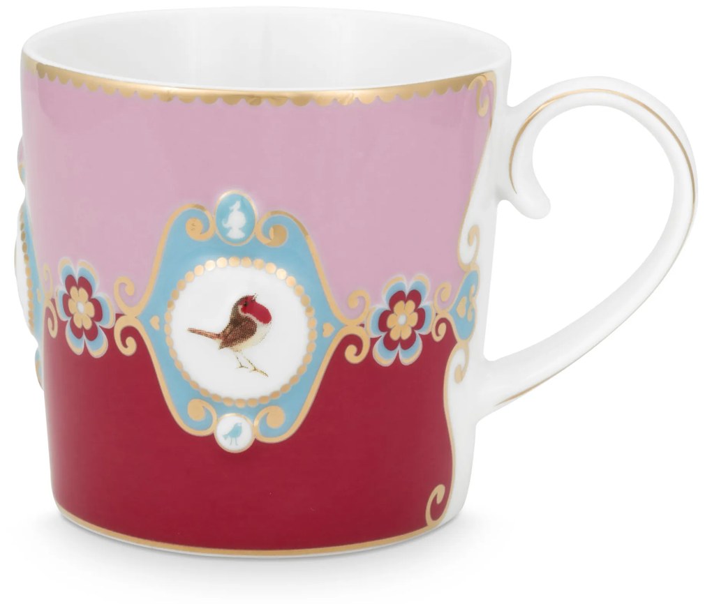 Pip Studio Love Birds Medallion hrnek 165ml, červeno-růžový (malý hrnek 165ml)