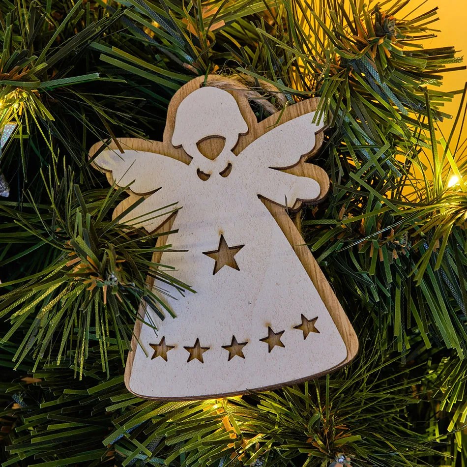 Vánoční dřevěná ozdoba na stromeček anděl 10 × 7,5 cm, závěsná