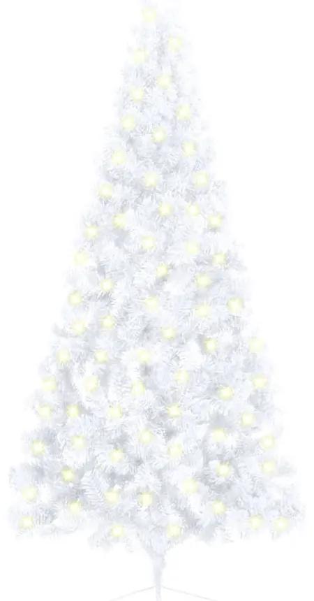 3077398 vidaXL Umělý vánoční půl stromek s LED a stojanem bílý 180 cm PVC