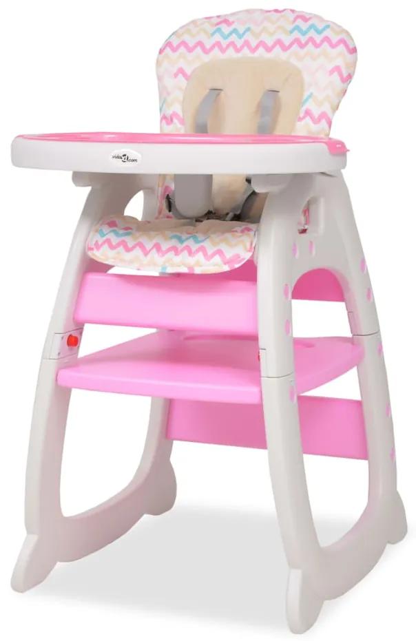 10143 vidaXL Rozkládací jídelní židlička 3 v 1 se stolkem, růžová