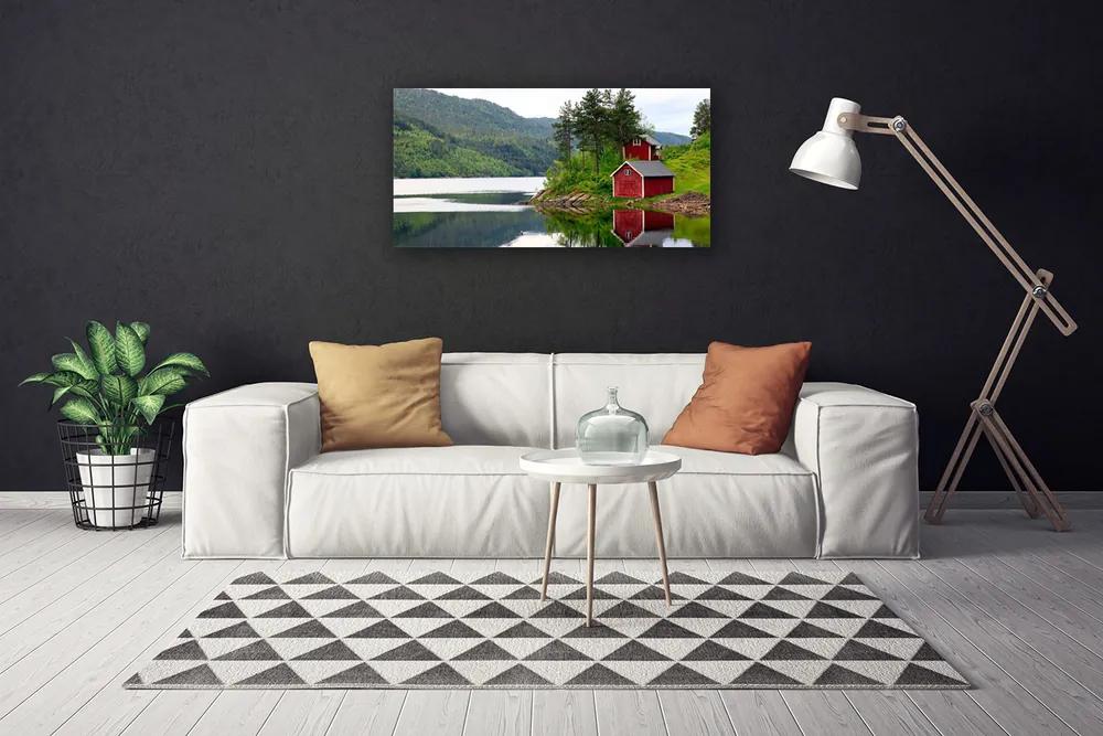 Obraz na plátně Hory Dům Jezero Krajina 125x50 cm