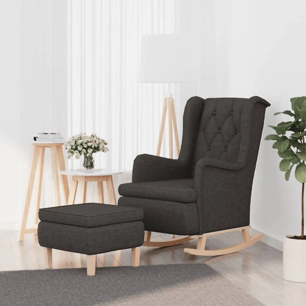 Houpací křeslo se stoličkou tmavě šedé textil 3121273