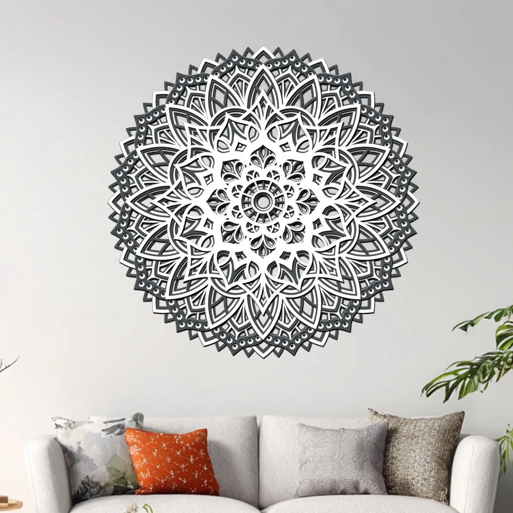 dřevo života 4 vrstvá mandala KVETOUCÍ DUŠE Rozměry (cm): 60x60, Zvolte barvu dekoru: Bílá-Antracit