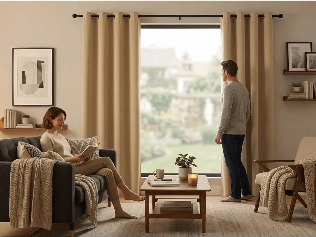 Závěs OXFORD 140x270 cm, béžový Zavěšení: Řasící páska