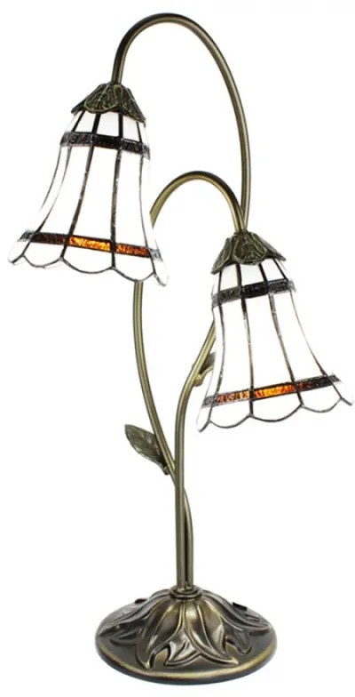 Stolní Tiffany lampa 2 stínidla hnědé pruhy BrownLine – 35x18x61 cm