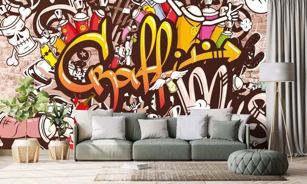 Tapeta veselá graffiti stěna - 150x100