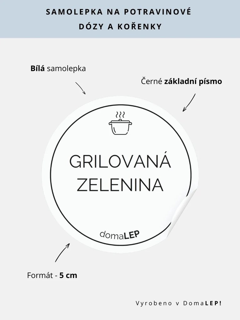Samolepka na kořenky GRILOVANÁ ZELENINA bílá 5 cm základní písmo