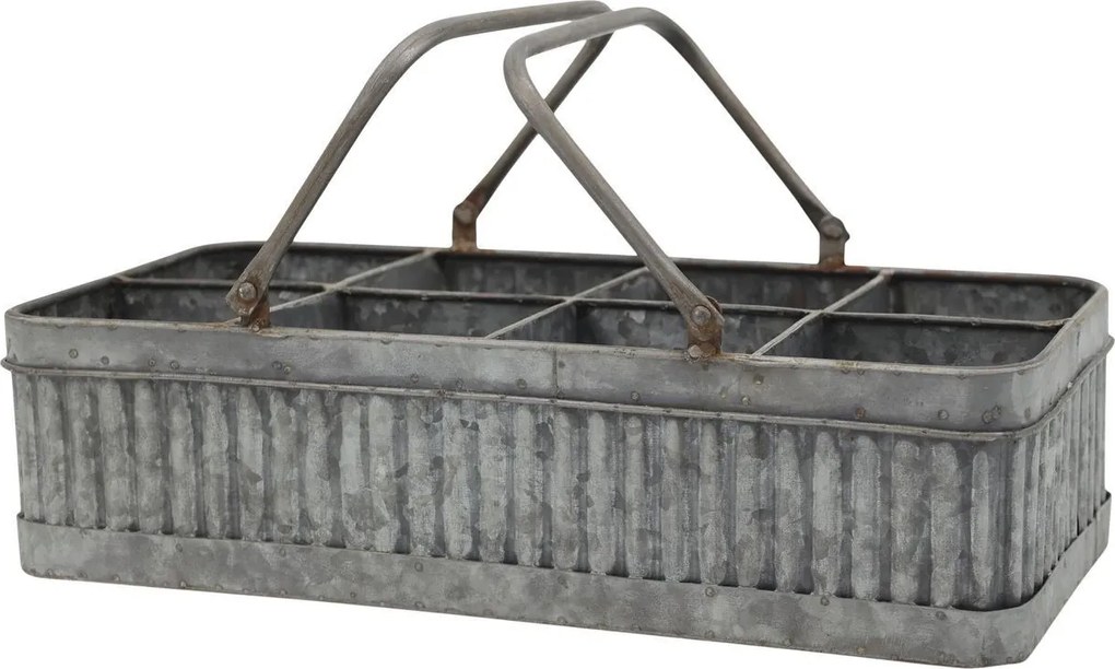 Plechový antik box s rukojetí a 8 přihrádkami Old French - 41*20*10 cm