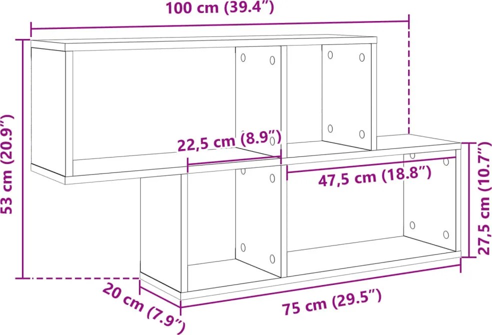 vidaXL Nástěnná police 100 x 20 x 53 cm kompozitní dřevo [848019] Barva: dub sonoma