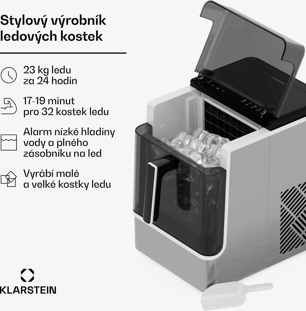 Klarstein Ice Lux výrobník ledu, Nerezová ocel, 23 kg/24 h, Automatické čištění