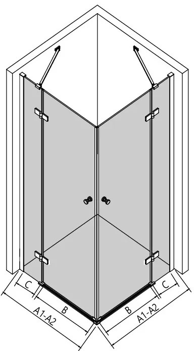 Erga Bern Double, sprchový kout s 2-křídlými dveřmi 100(dveře) x 100(dveře) x 195 cm, 6mm čiré sklo, chromový profil, ERG-V02-BERN-D100D100-CL-CR