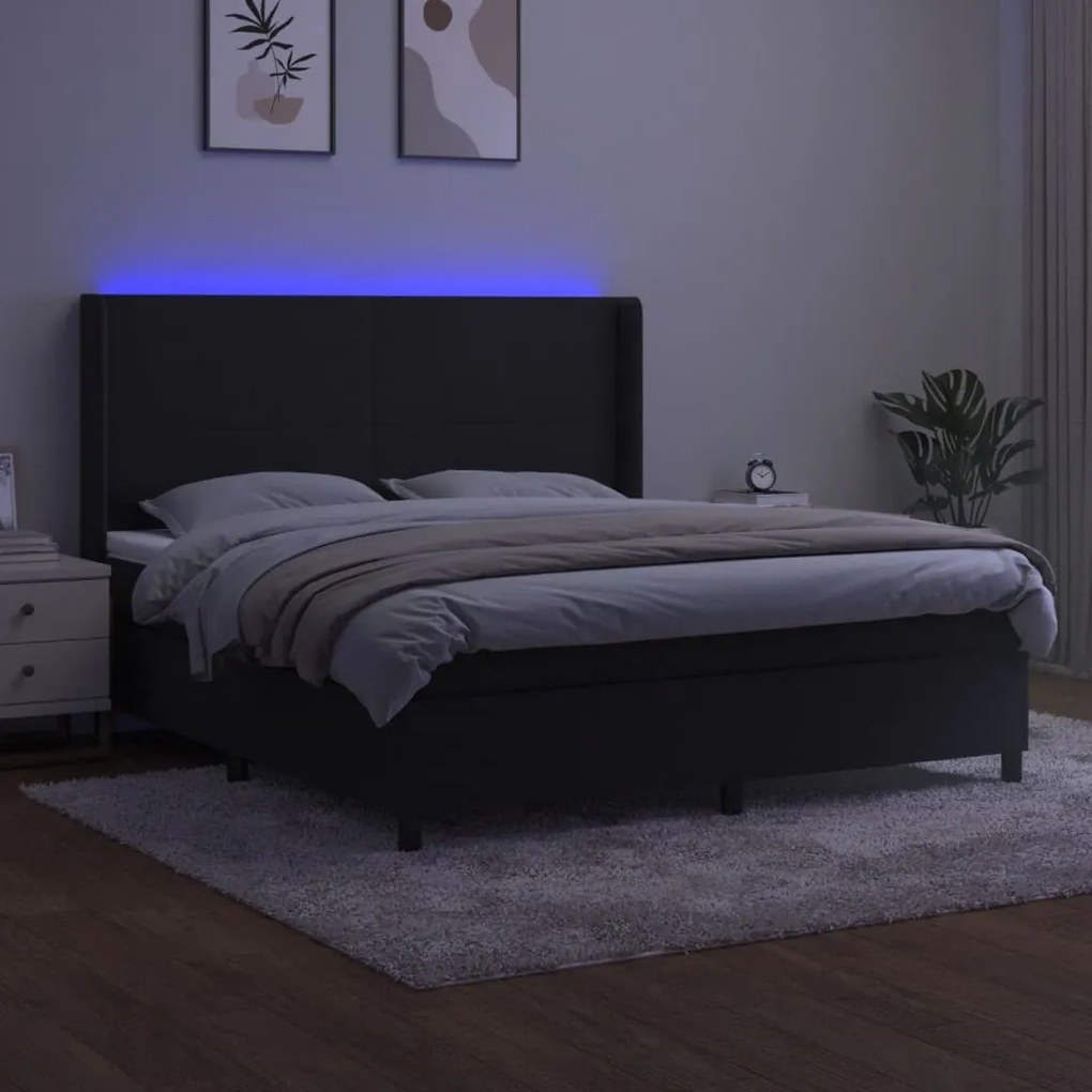 Box spring postel s matrací a LED černá 160x200 cm samet 3139453