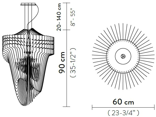 Slamp Aria M Gold, závěsné svítidlo od Zaha Hadid, 3+1 LED E27, Ø60x90cm