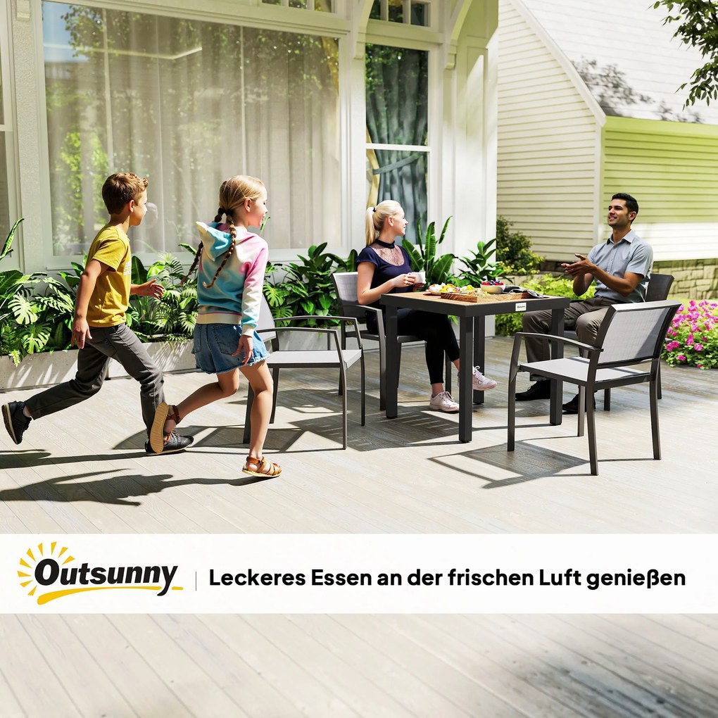 Outsunny zahradní stůl pro 4 osoby jídelní stůl hliníkový stůl 80x80x74 cm, snadno udržovatelný plast, přírodní černá, ideální pro zahradní nábytek a…