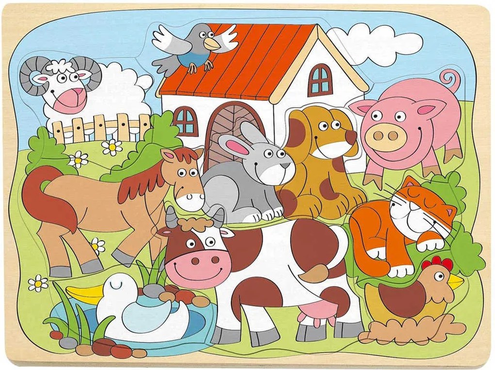 WOODY DŘEVO Puzzle na desce Veselá domácí zvířátka skládačka 91929