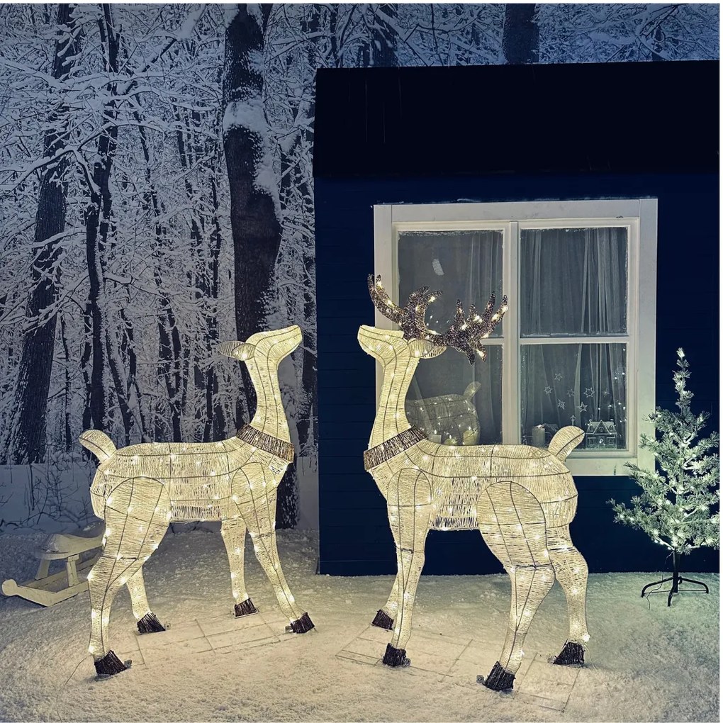 3D LED svítící laň, 150 cm, teple bílá, 140 LED, IP44 venkovní