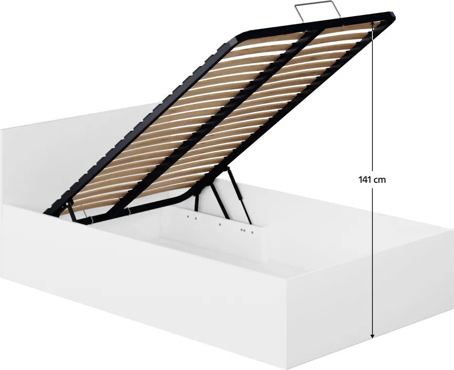 Postel s kovovým roštem a úložným prostorem, 120x200, bílá, DOLI
