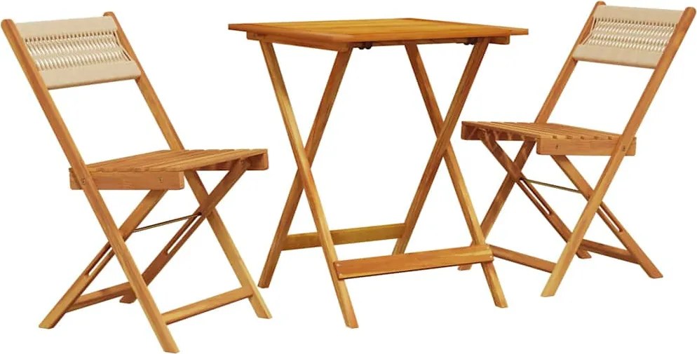 3dílný bistro set béžový polypropylen a masivní dřevo 3281759