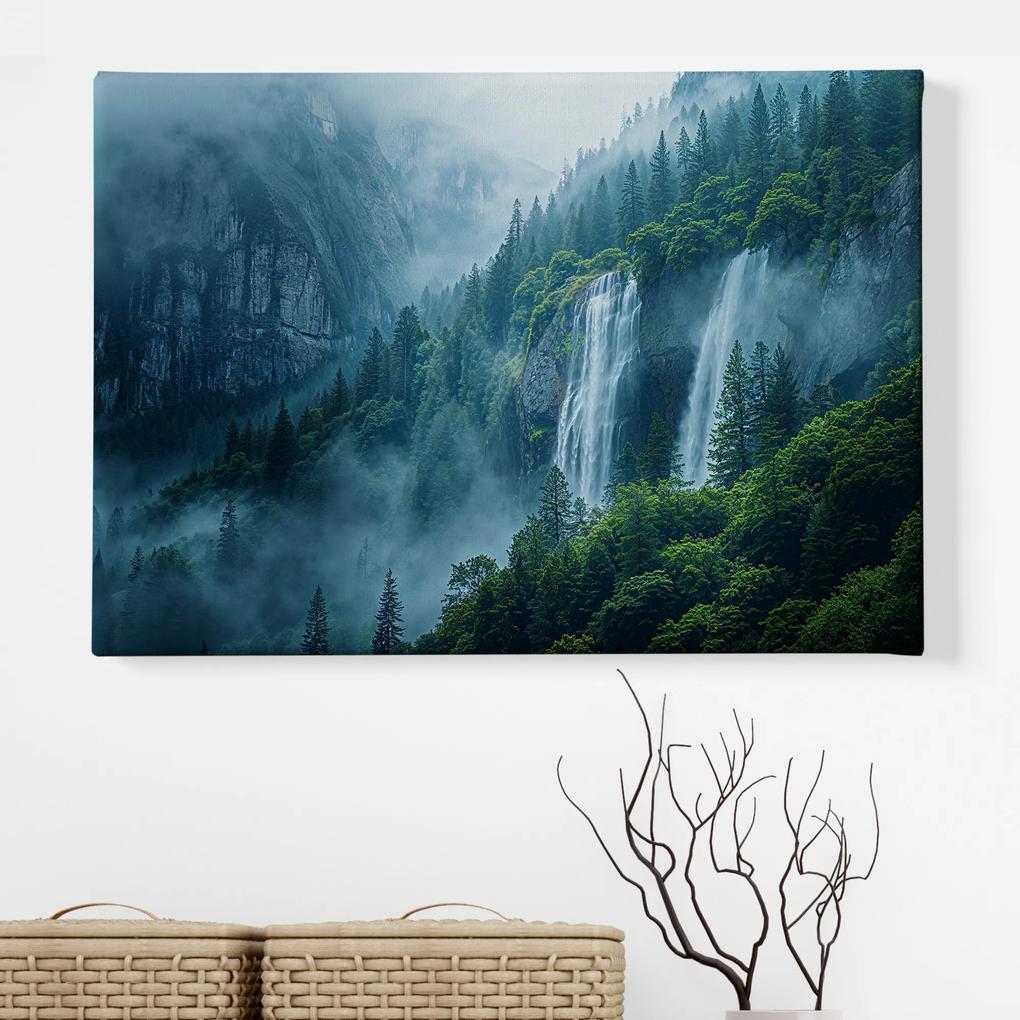 Obraz na plátně - Skalní vodopády za mlžného rána FeelHappy.cz Velikost obrazu: 180 x 120 cm