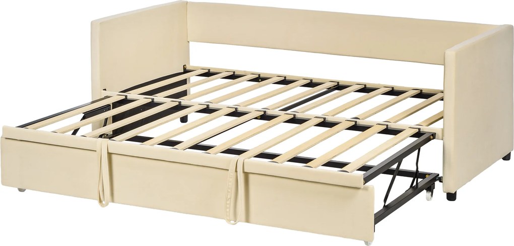 HOMCOM 2-v-1 rám pohovky na spaní, dvoumístná pohovka a manželská postel, kompatibilní s dvěma matracemi 90 x 190 cm