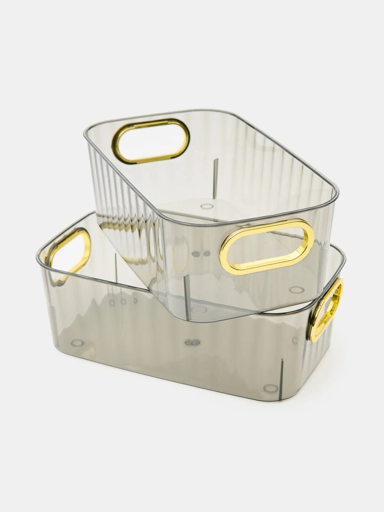 Sinsay - Poloprůhledné úložné nádoby se zlatými úchyty 2 pack - šedá