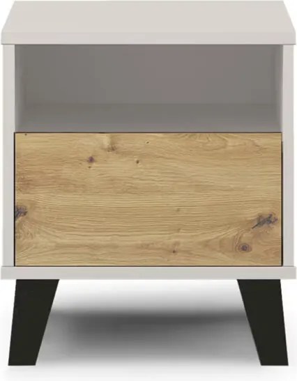 Noční stolek Borg 1s kašmír / dub artisan