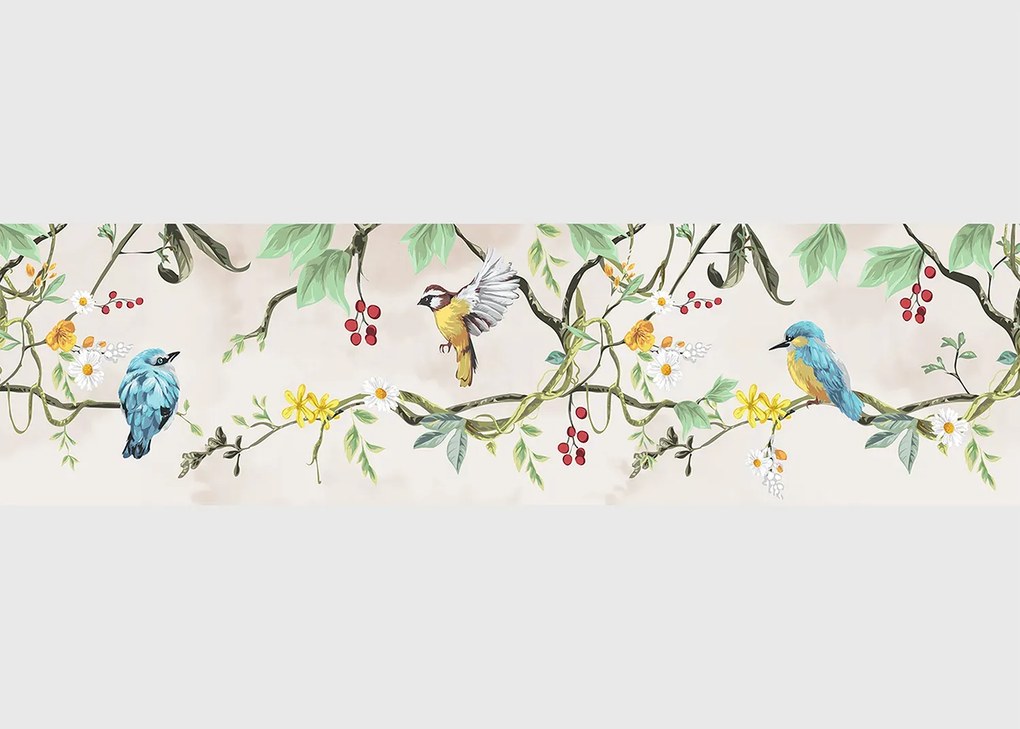 Samolepící bordura na zeď Béžoví Jarní Ptáci | 5 m x 13.8 cm | DWB8499