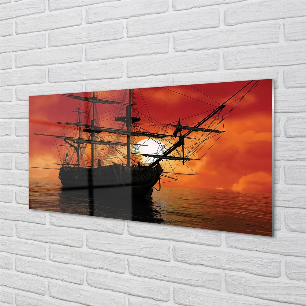 akrylový obraz Loď moře nebe mraky slunce 125x50 cm