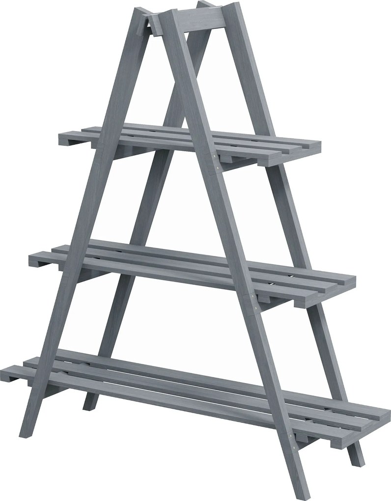 Skládací 3-úrovňový dřevěný stojan na květiny Outsunny s rámem ve tvaru A pro interiér a exteriér, obývací pokoj, zahradu, balkon 100x36x112 cm Šedá |