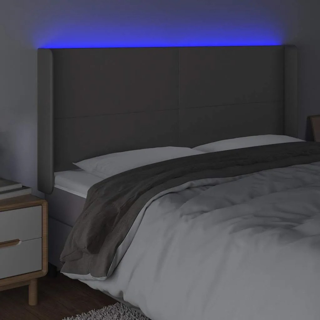 Čelo postele s LED šedé 183 x 16 x 118/128 cm umělá kůže 3123874