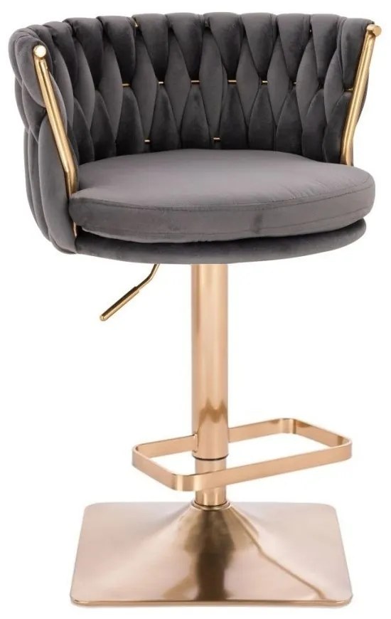 LuxuryForm DESIGN Barová židle LYON VELUR na zlaté hranaté podstavě - tmavě šedá