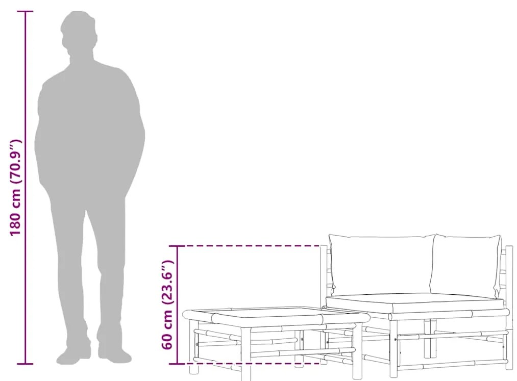 vidaXL Marketos 2dílná zahradní sedací souprava s tmavě šedými poduškami bambus