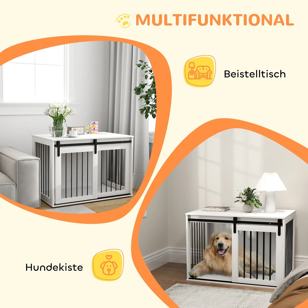 Domácí klec pro psy PawHut, uzamykatelná bouda pro psy s vchodem, box pro psy s posuvnými dveřmi, bouda pro velké psy do 30 kg, bílá, 98 x 58 x 61 cm…