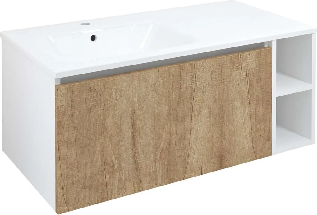 Sapho Lorea - Umyvadlová skříňka 100x46x52 cm, 1x dvířka, 1x zásuvka, levá, dub alabama/matná bílá LE080-2231-L-02