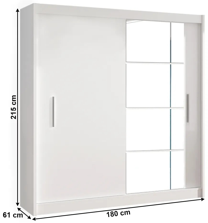 Kondela Skříň s posuvnými dveřmi, bílá, 180x215, LOW