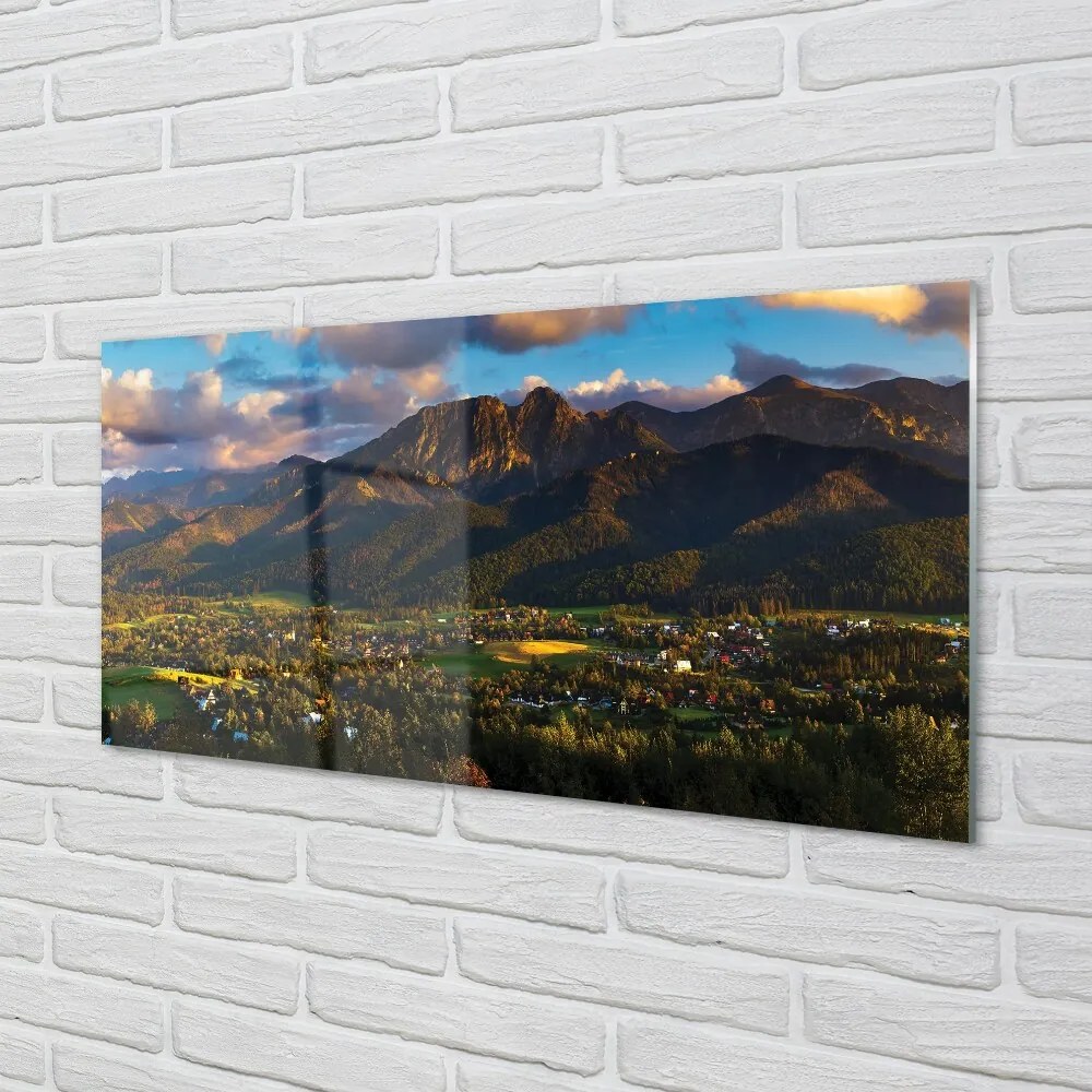 Obraz na skle Horské slunce 125x50 cm