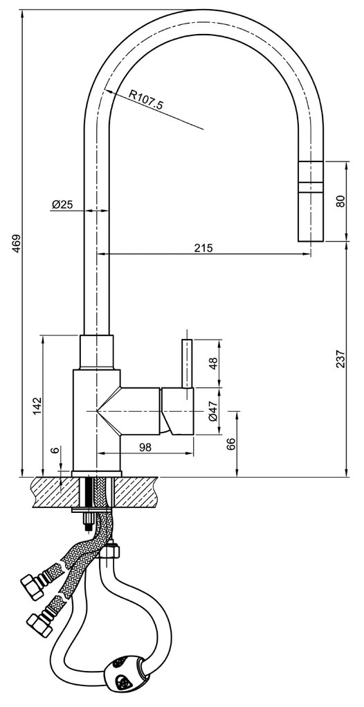 Sapho, DUNA stojánková dřezová baterie s vytahovací sprškou, nerez, DU015