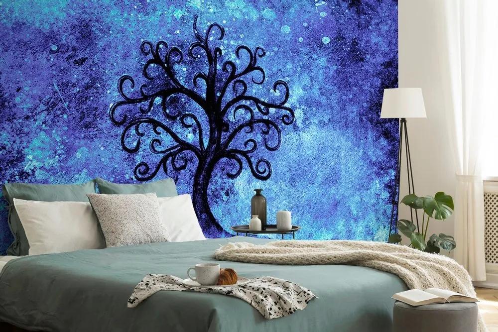Samolepící tapeta strom života na modrém pozadí - 300x200 cm